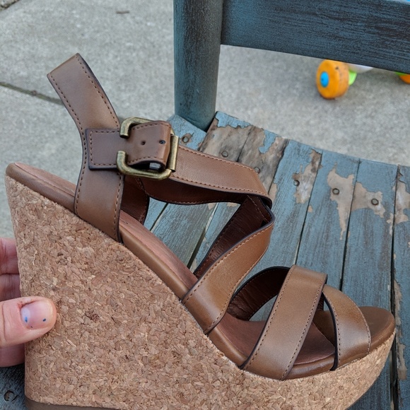 Aldo | Shoes | Womens Aldo Tan Leather Wedge Sandals Size 939 | Poshmark